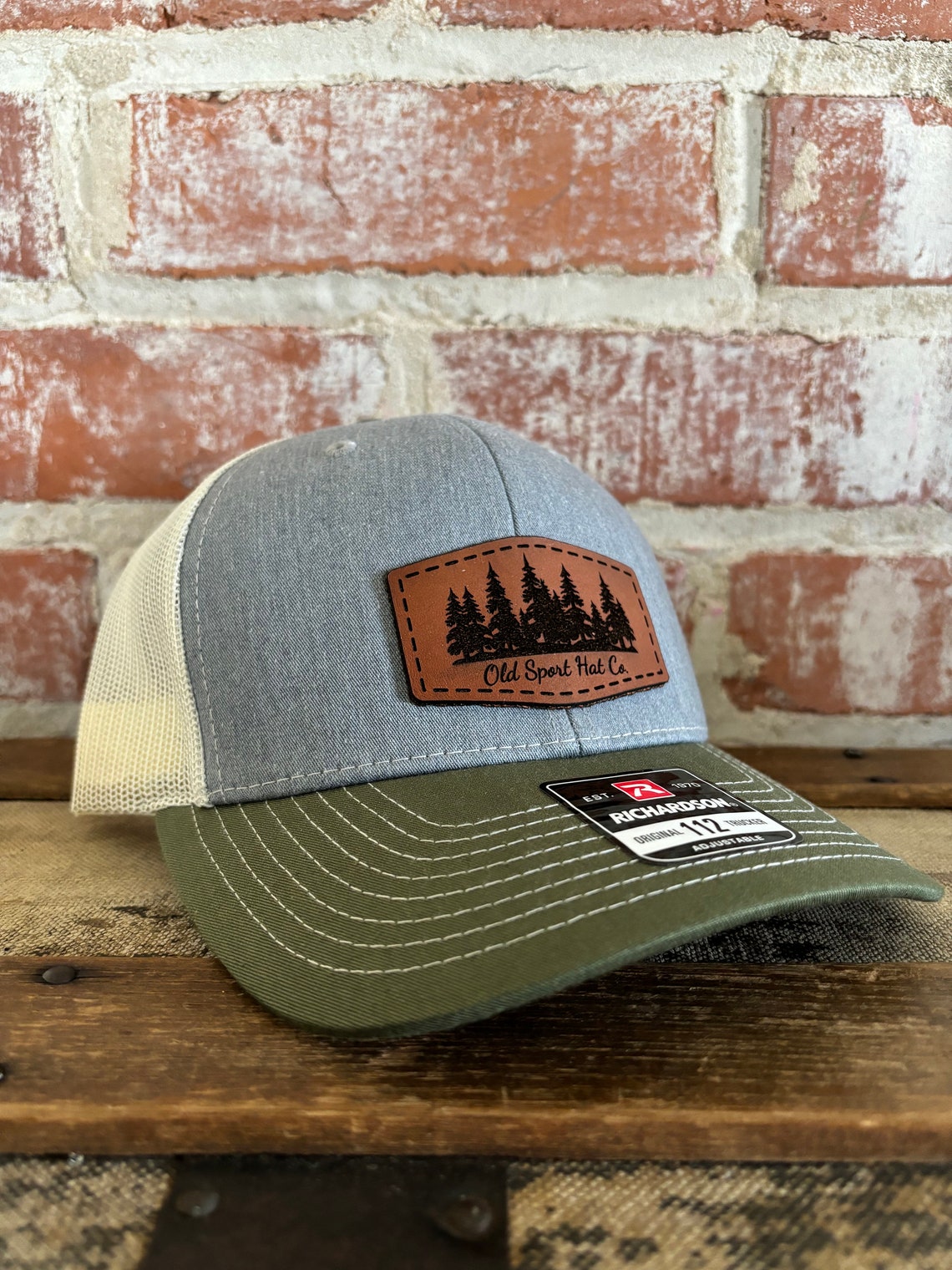 Evergreen Tree Line Leather Patch Hat, Richardson 112, Trucker Hat - Etsy