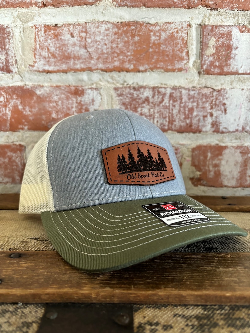 Evergreen Tree Line Leather Patch Hat, Richardson 112, Trucker Hat - Etsy