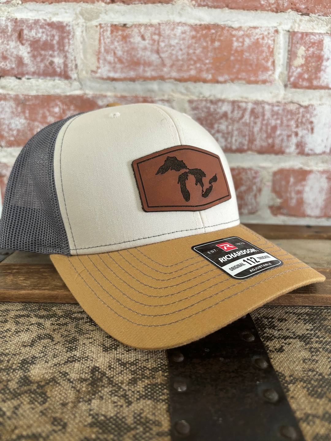 Great Lakes Leather Patch Trucker Hat, Richardson 112 - Etsy