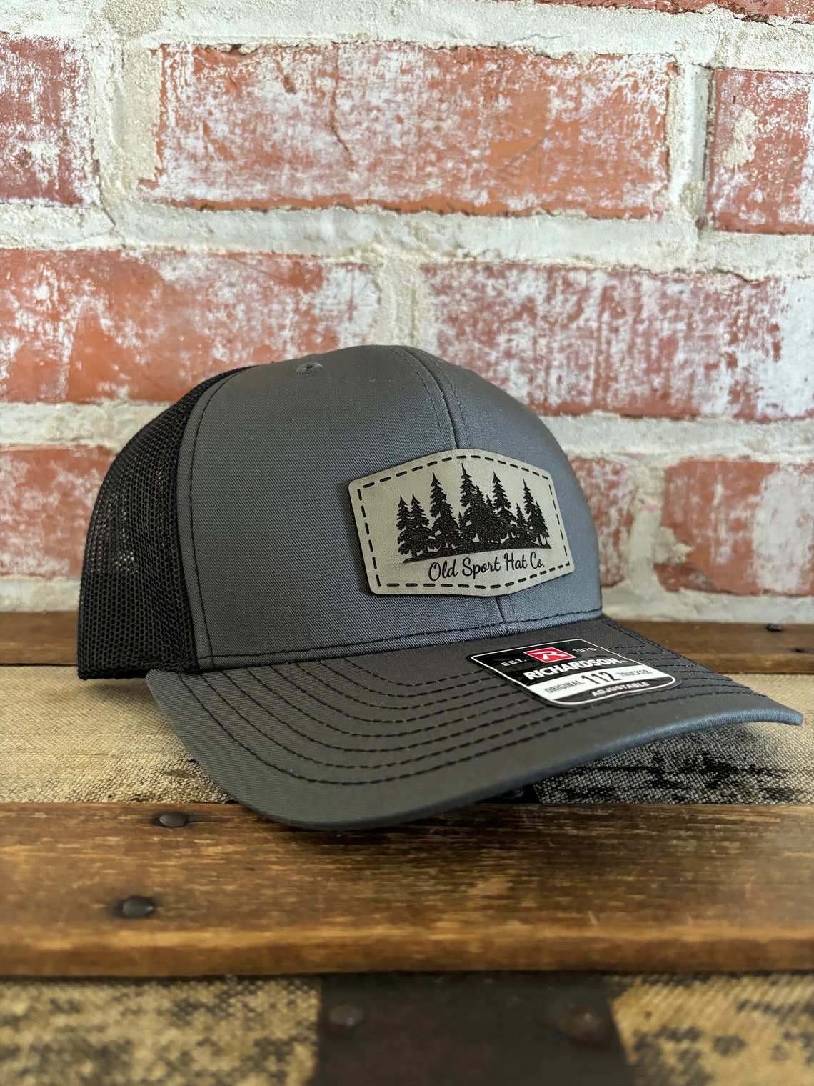 Evergreen Tree Line Leather Patch Hat, Richardson 112, Trucker Hat - Etsy