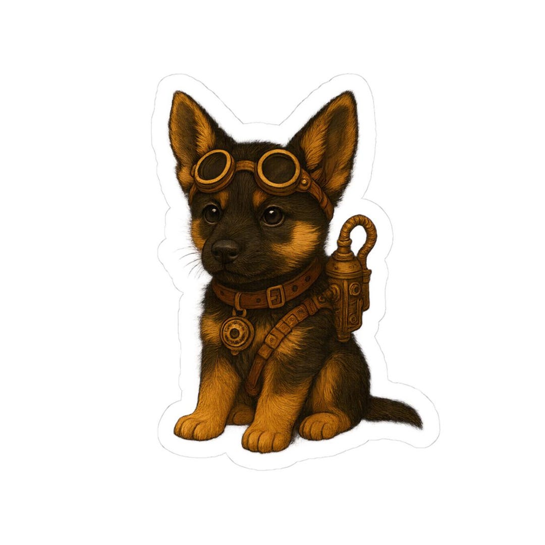 Steampunk German Shepherd Kiss-cut Stickers, Cute Shephard Puppy With ...