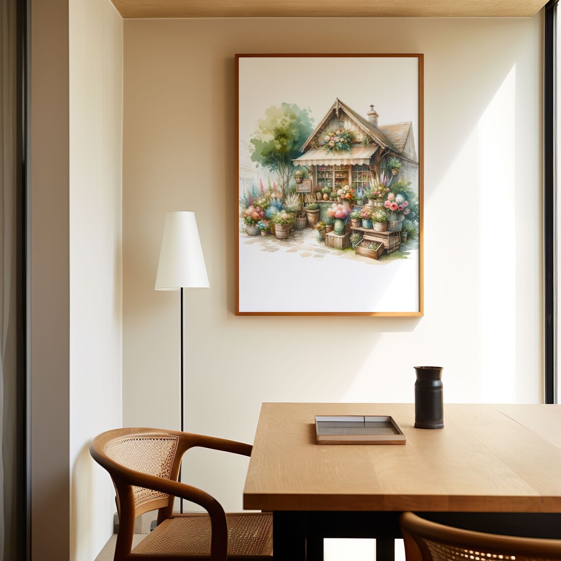 Watercolor Flower Shop Poster Print, Digital Painting, Cottagecore ...