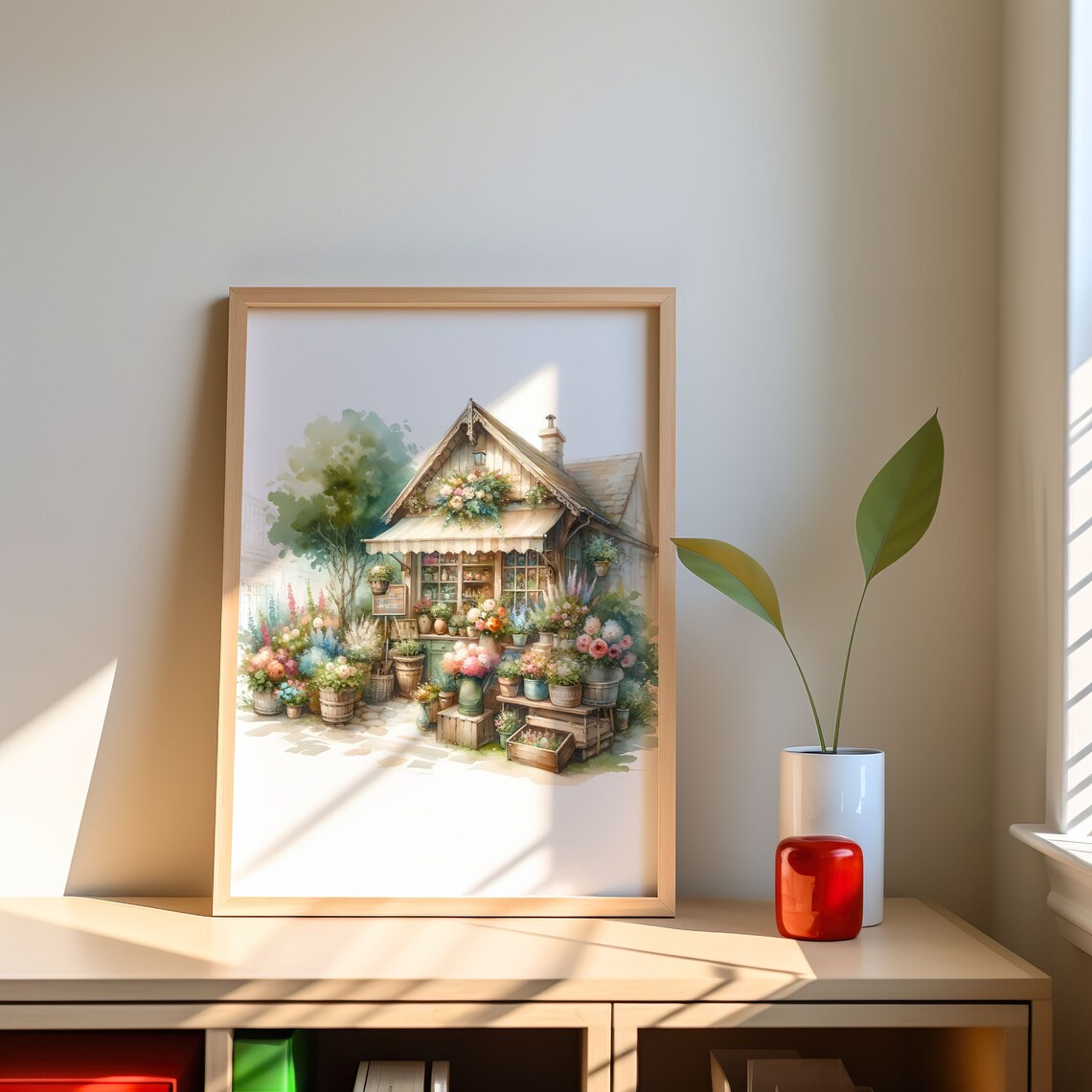 Watercolor Flower Shop Poster Print, Digital Painting, Cottagecore ...