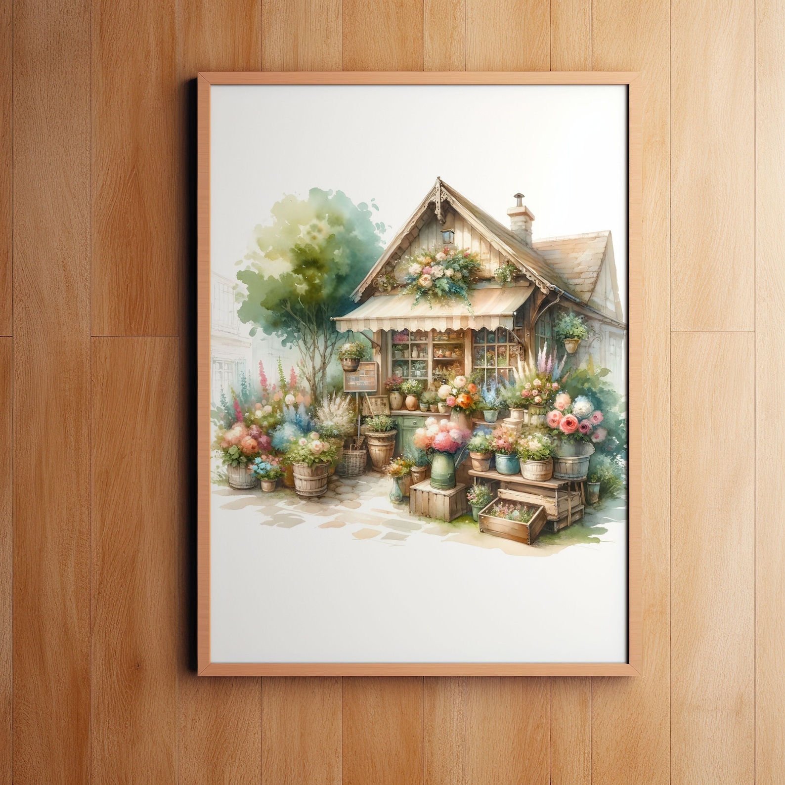 Watercolor Flower Shop Poster Print, Digital Painting, Cottagecore ...