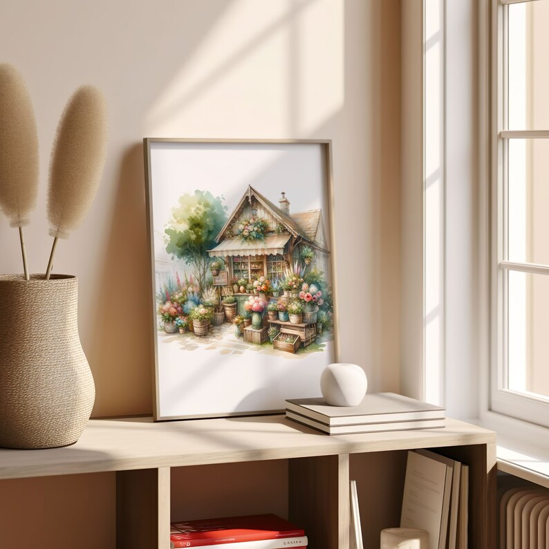 Watercolor Flower Shop Poster Print, Digital Painting, Cottagecore ...