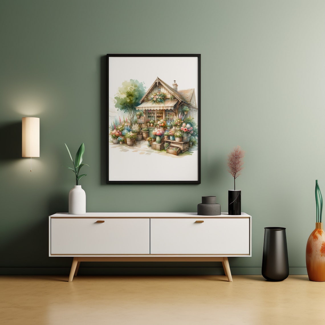Watercolor Flower Shop Poster Print, Digital Painting, Cottagecore ...