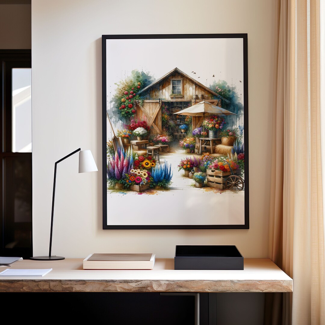 Watercolor Flower Shop Poster Print, Digital Painting, Cottagecore ...