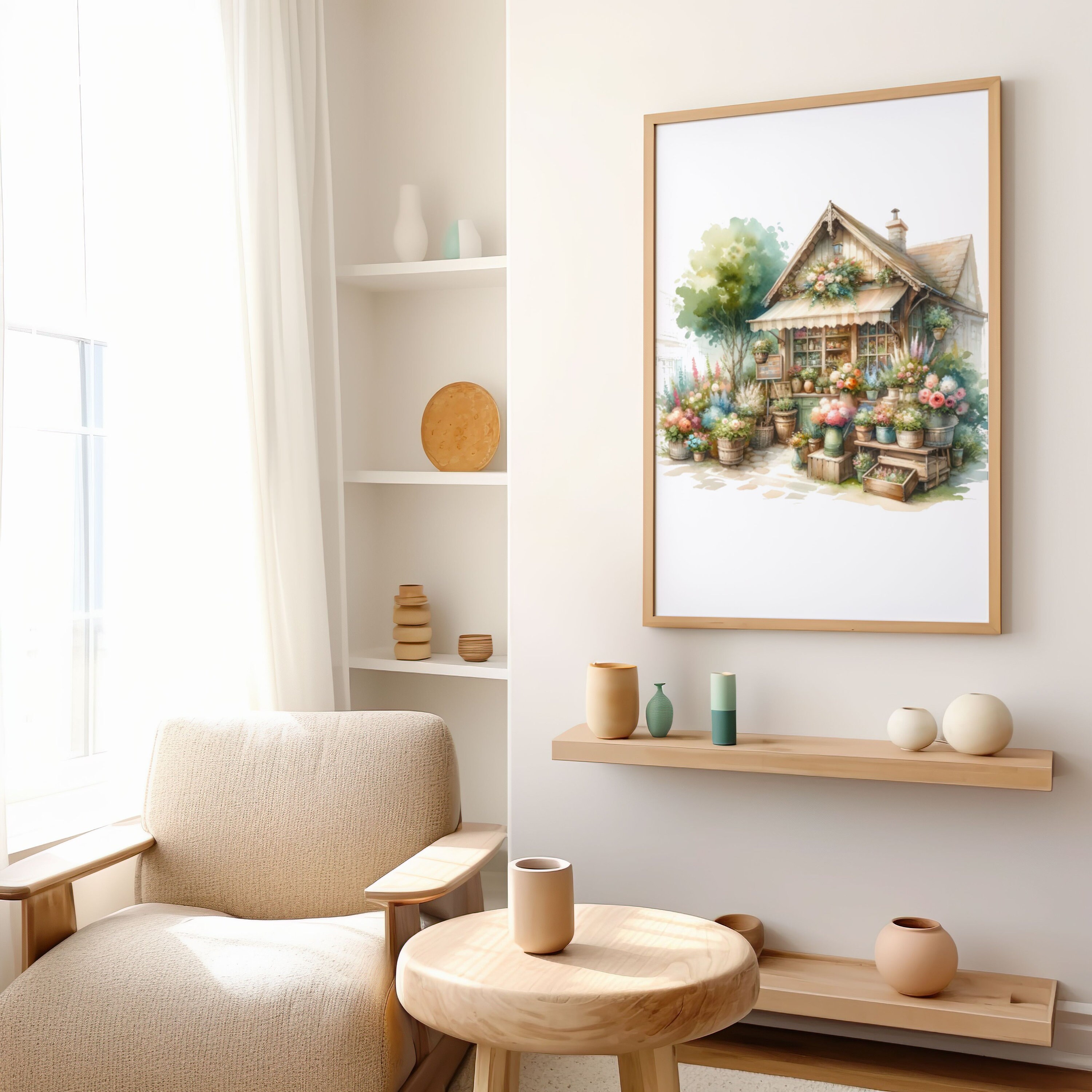 Watercolor Flower Shop Poster Print, Digital Painting, Cottagecore ...