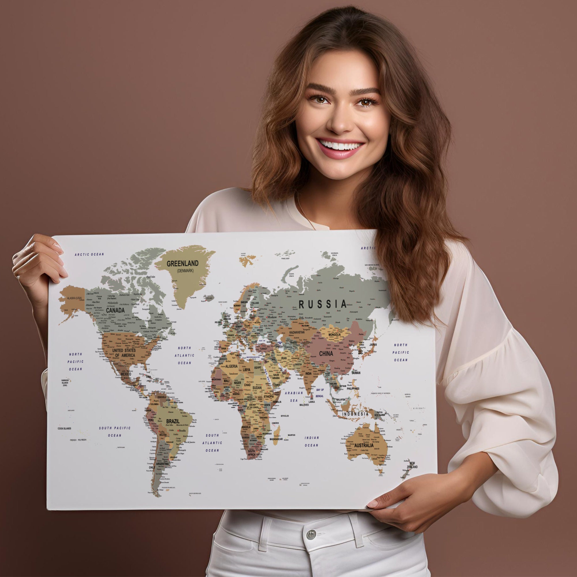 Large World Map Wall Art, Travel Map Canvas Painting, Colorful Map ...