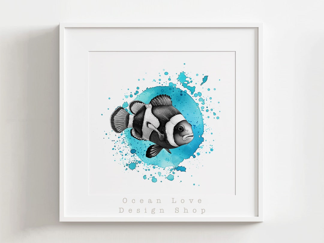 Watercolor Clown Fish Drawing Wall Art for Ocean Lover Gift Clown Fish ...