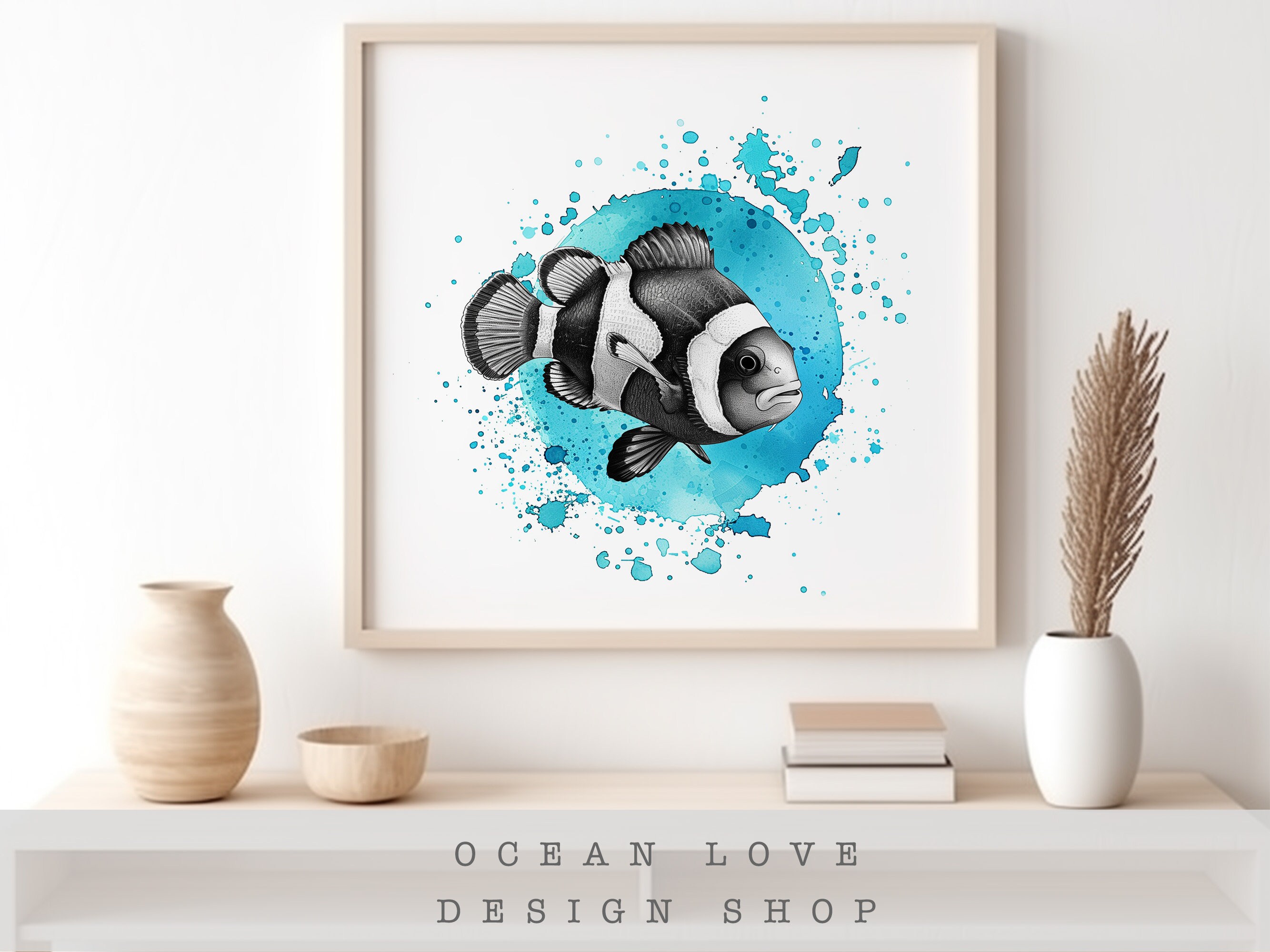 Watercolor Clown Fish Drawing Wall Art for Ocean Lover Gift Clown Fish ...