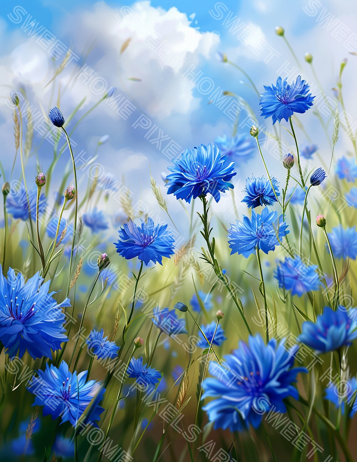 Cornflowers Field Designed Papers VOL 2, 30 Illustrations Ready to Use ...