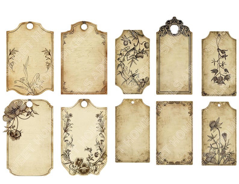 Vintage Tags Printable Papers VOL 1, 30 Illustrations Ready to Use ...