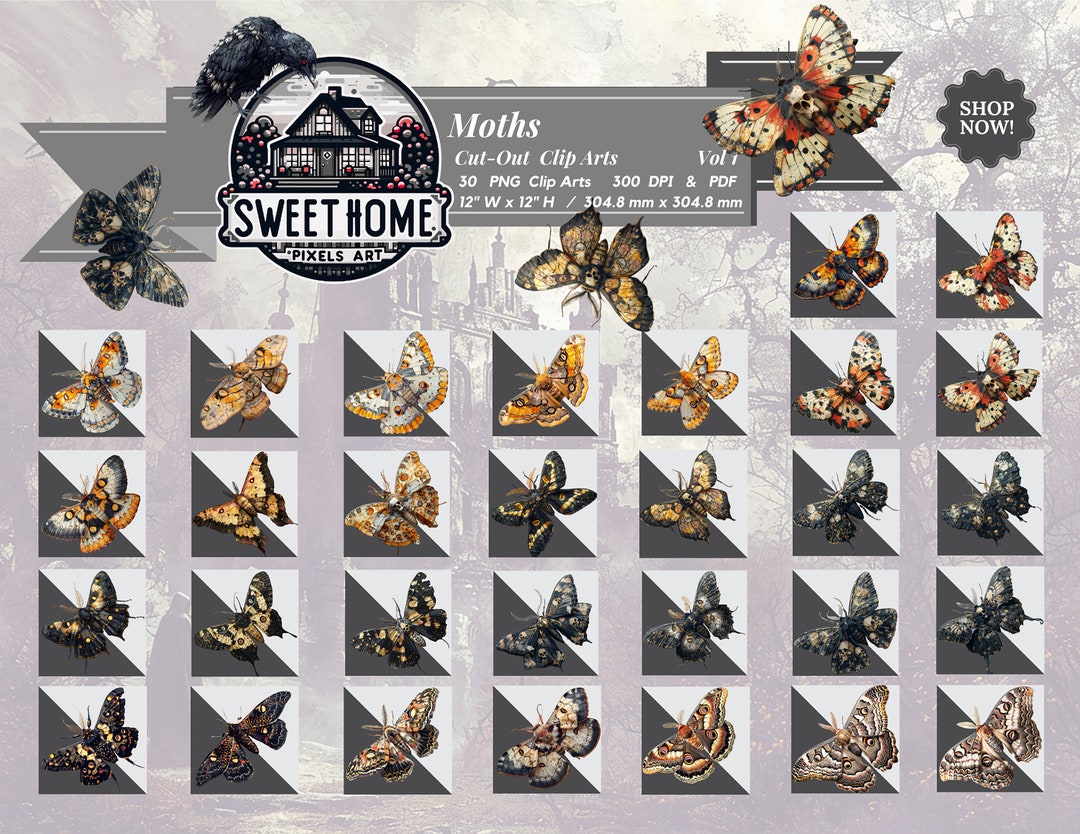Moths Cut-out Clip Art VOL 1, 30 PNG 300 DPI files to Use, Junk ...