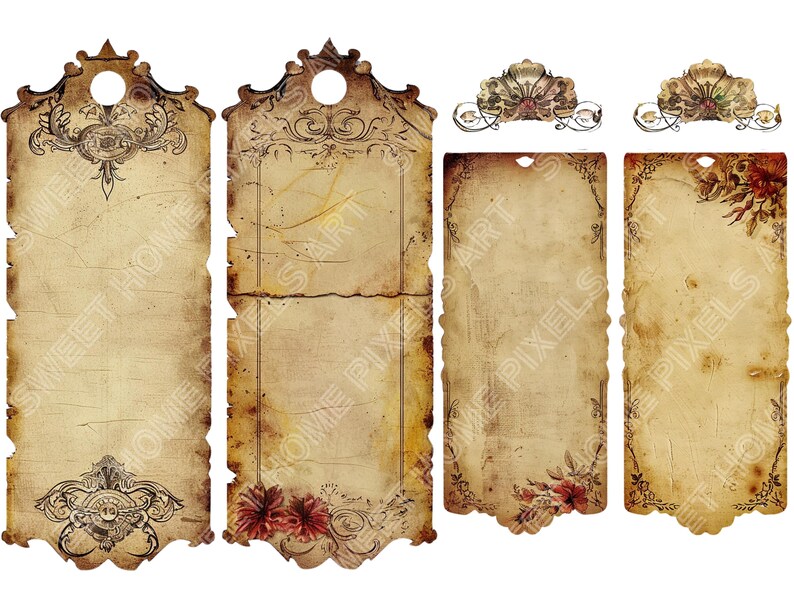 Vintage Tags Printable Papers VOL 1, 30 Illustrations Ready to Use ...
