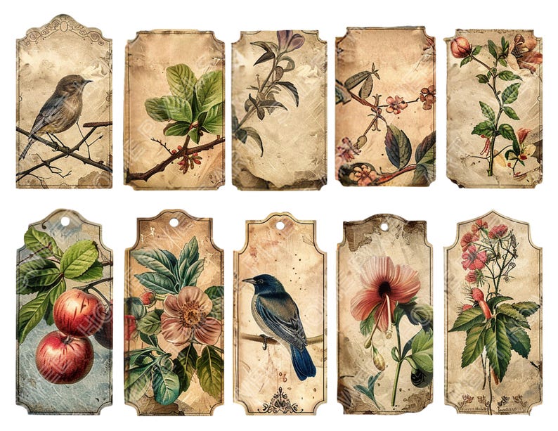 Vintage Tags Printable Papers VOL 5, 30 Illustrations Ready to Use ...