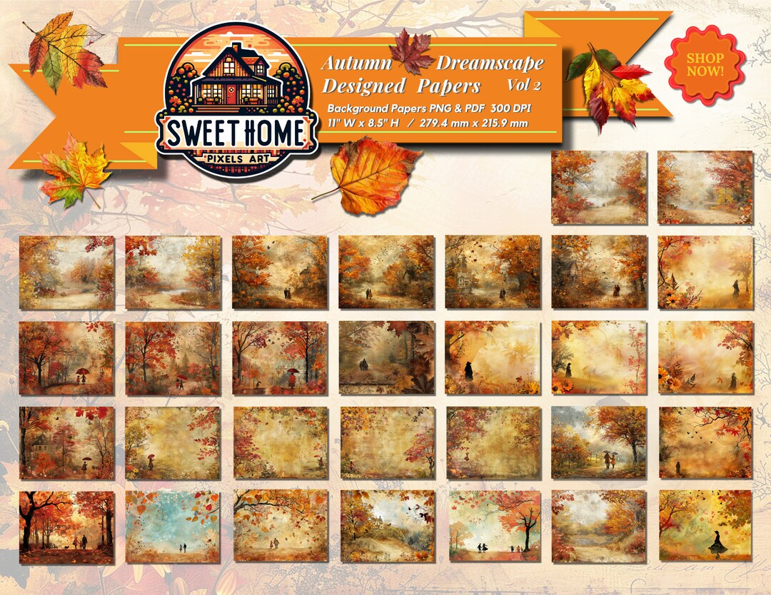 Autumn Dreamscape Printable Papers VOL 2, 30 Background Papers Junk ...