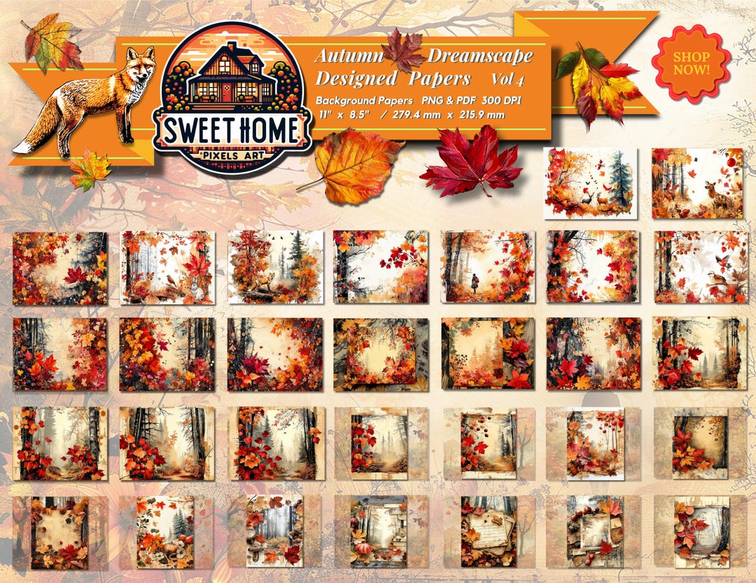 Autumn Dreamscape Printable Papers Vol 4, 30 Background Papers Junk ...