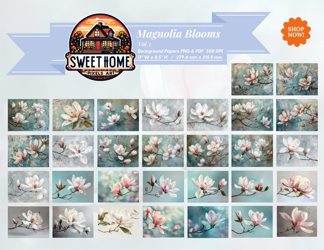 Magnolia Blooms Designed Papers VOL 3, 30 Illustrations Ready to Use ...