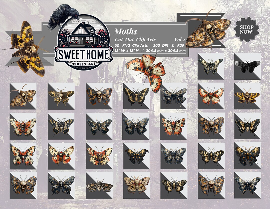 Moths Cut-out Clip Art VOL 2, 30 PNG ( 300 DPI )files to Use, Junk ...