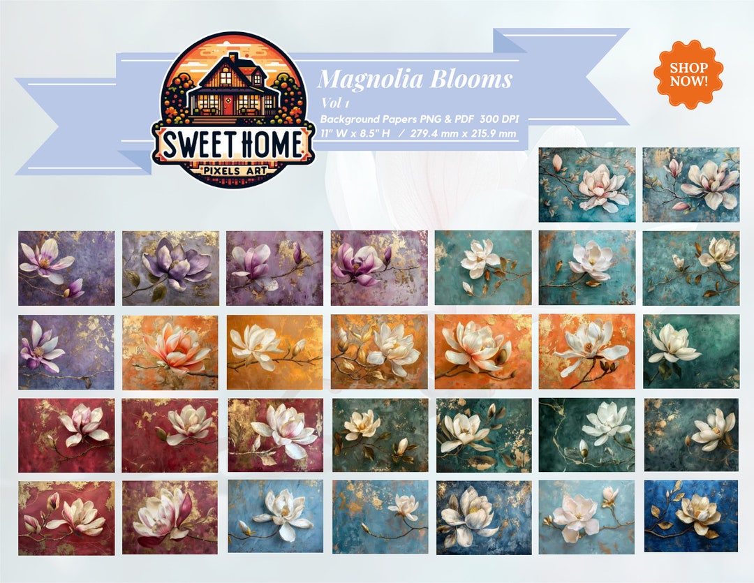 Magnolia Blooms Designed Papers VOL 1, 30 Illustrations Ready to Use ...