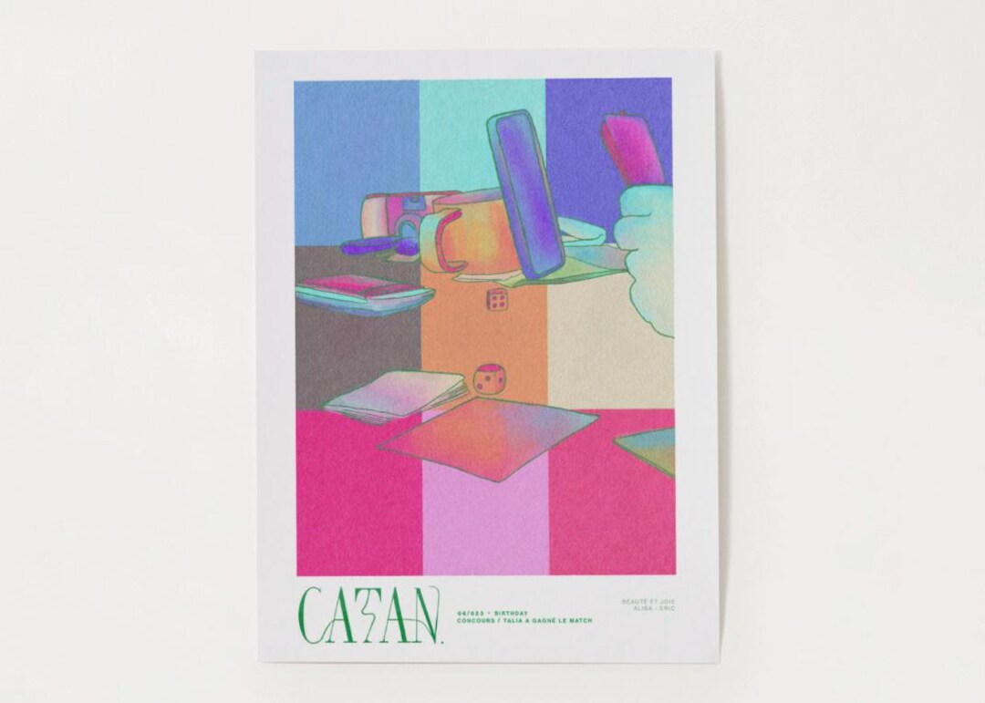 Settlers of Catan Game Art Poster – Retro Pink and Blue Watercolor Art ...