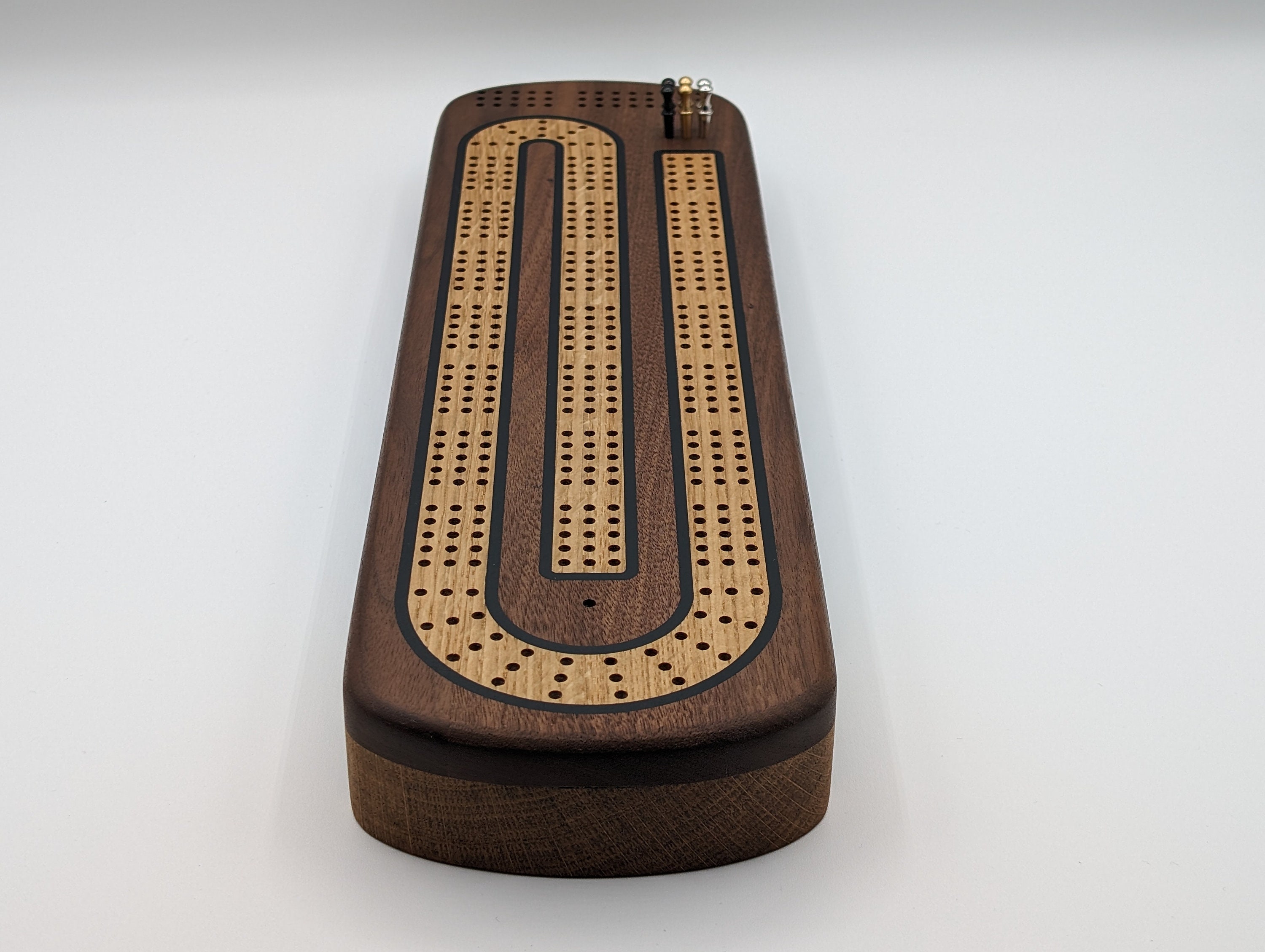 Handmade Wood Cribbage Board, White Oak & Walnut With Inlaid 3 Player ...