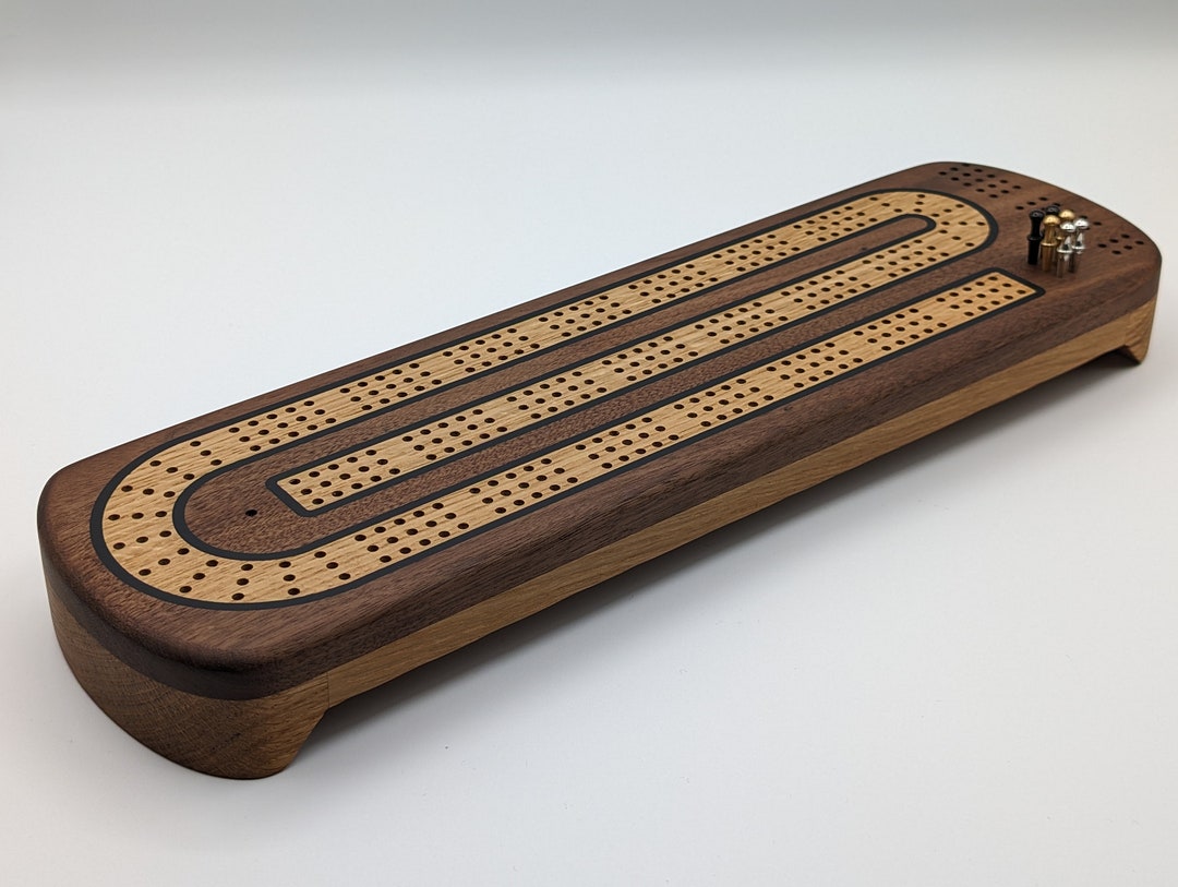 Handmade Wood Cribbage Board, White Oak & Walnut With Inlaid 3 Player ...