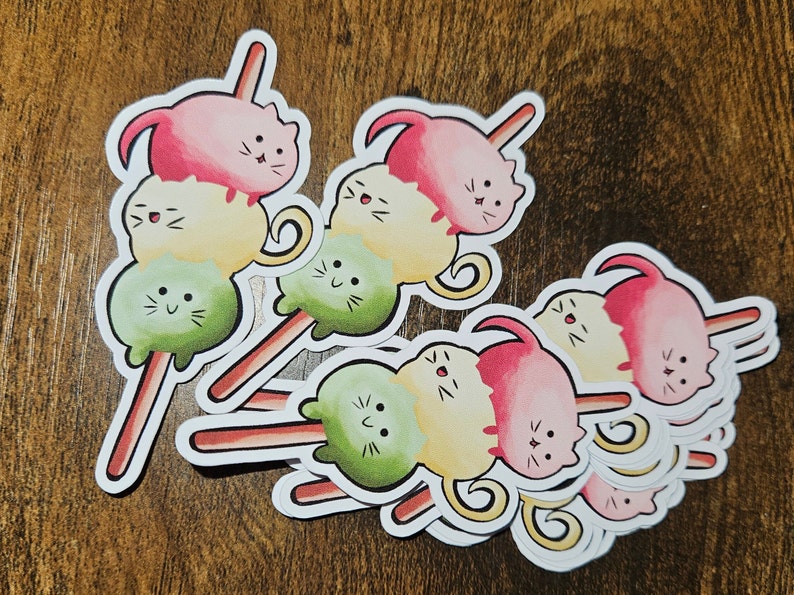 Dango Kitty | Waterproof Stickers | Cute Stickers - Etsy