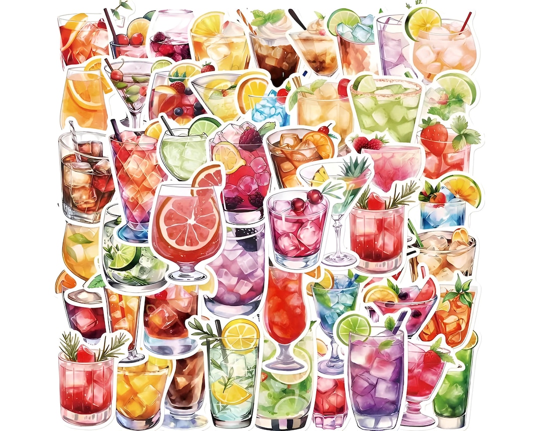 Watercolour Cocktail Alcoholic Drink Stickers Self Adhesive, Vibrant ...