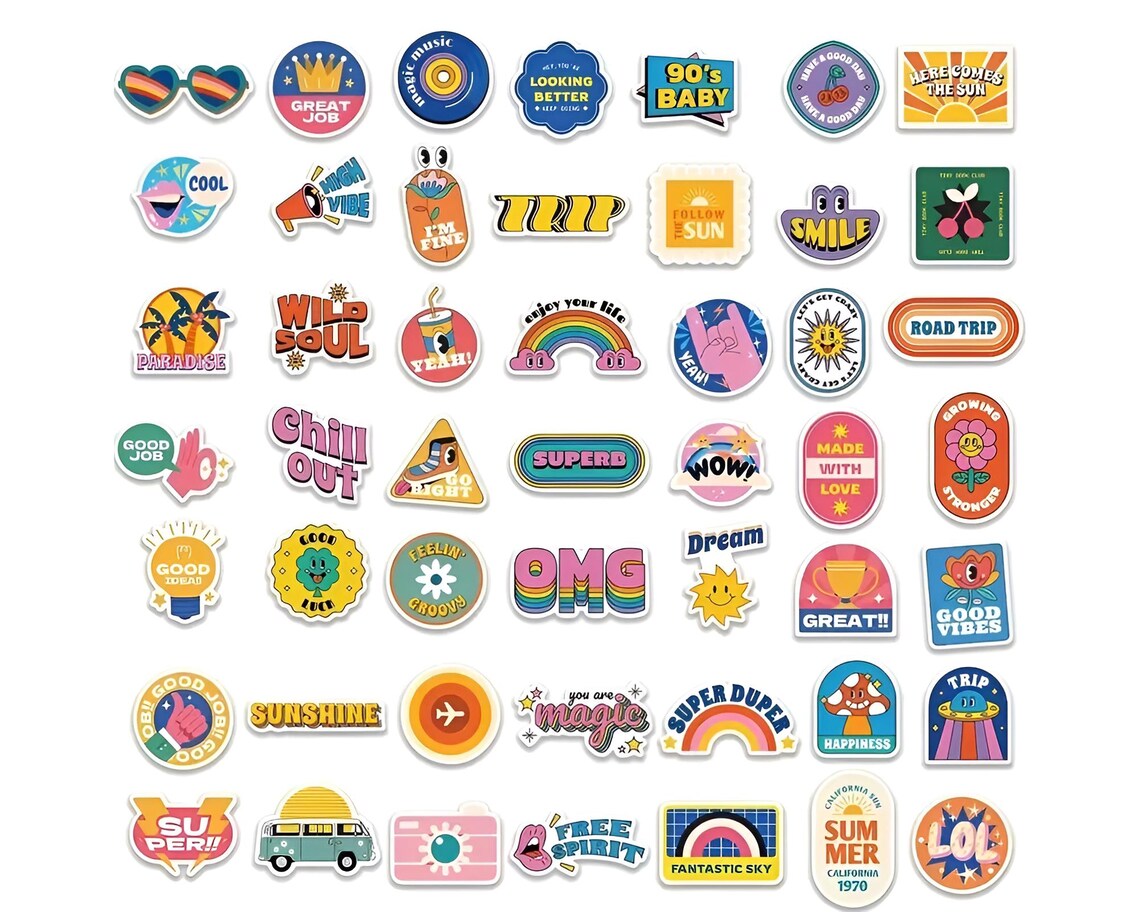 Retro 70s Phrase Stickers Self Adhesive Vintage 70s Style Journals ...