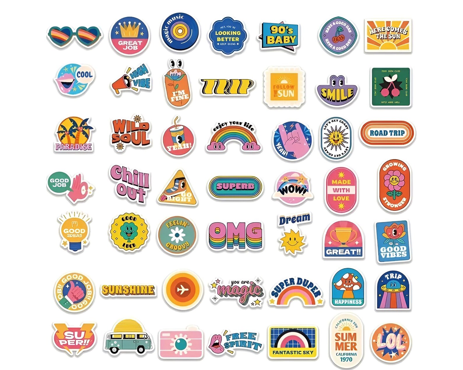 Retro 70s Phrase Stickers Self Adhesive Vintage 70s Style Journals ...