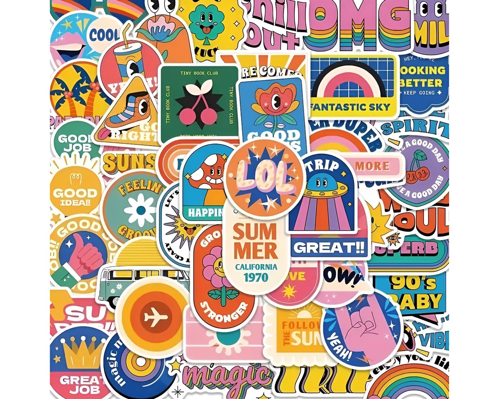 Retro 70s Phrase Stickers Self Adhesive Vintage 70s Style Journals ...