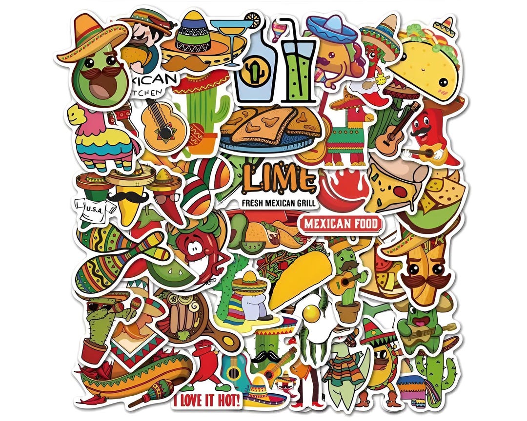 Colourful Mexico Stickers Self Adhesive Mexican Food, Fiesta & Culture ...