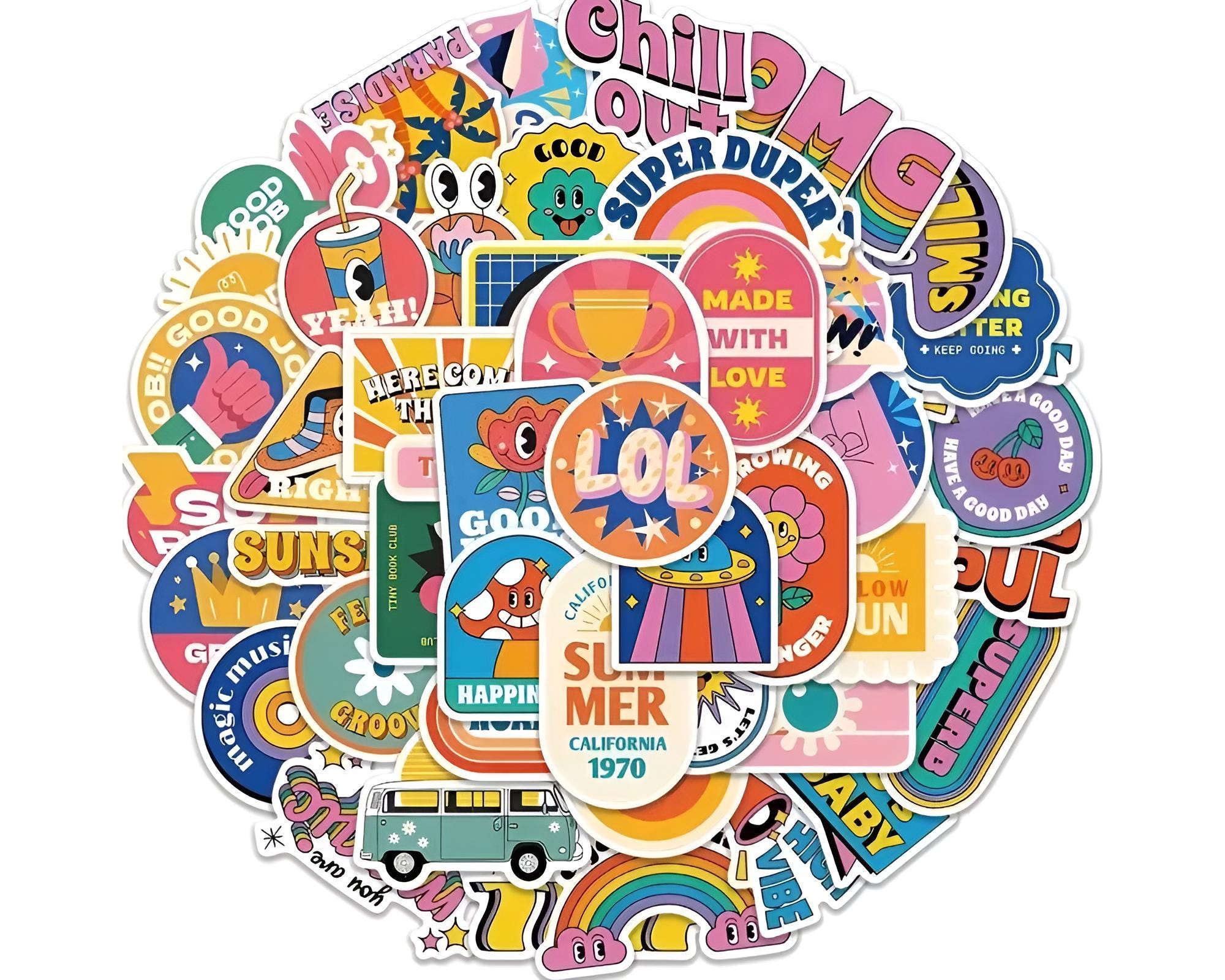 Retro 70s Phrase Stickers Self Adhesive Vintage 70s Style Journals ...