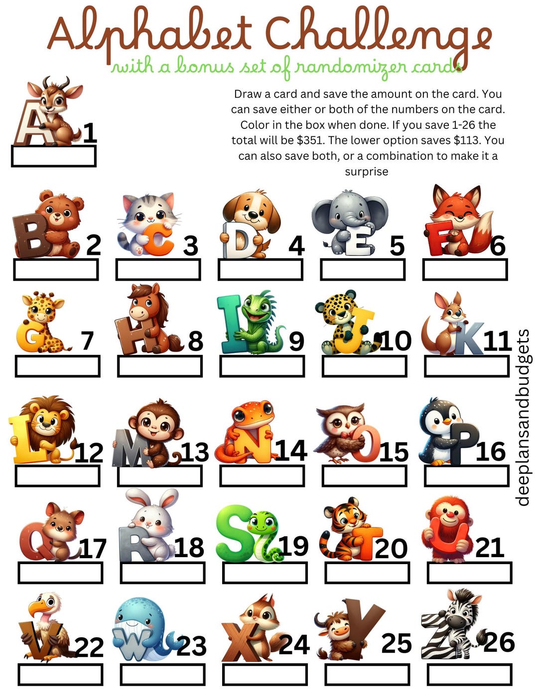 Alphabet Challenge With Bonus Randomizer Cards - Etsy