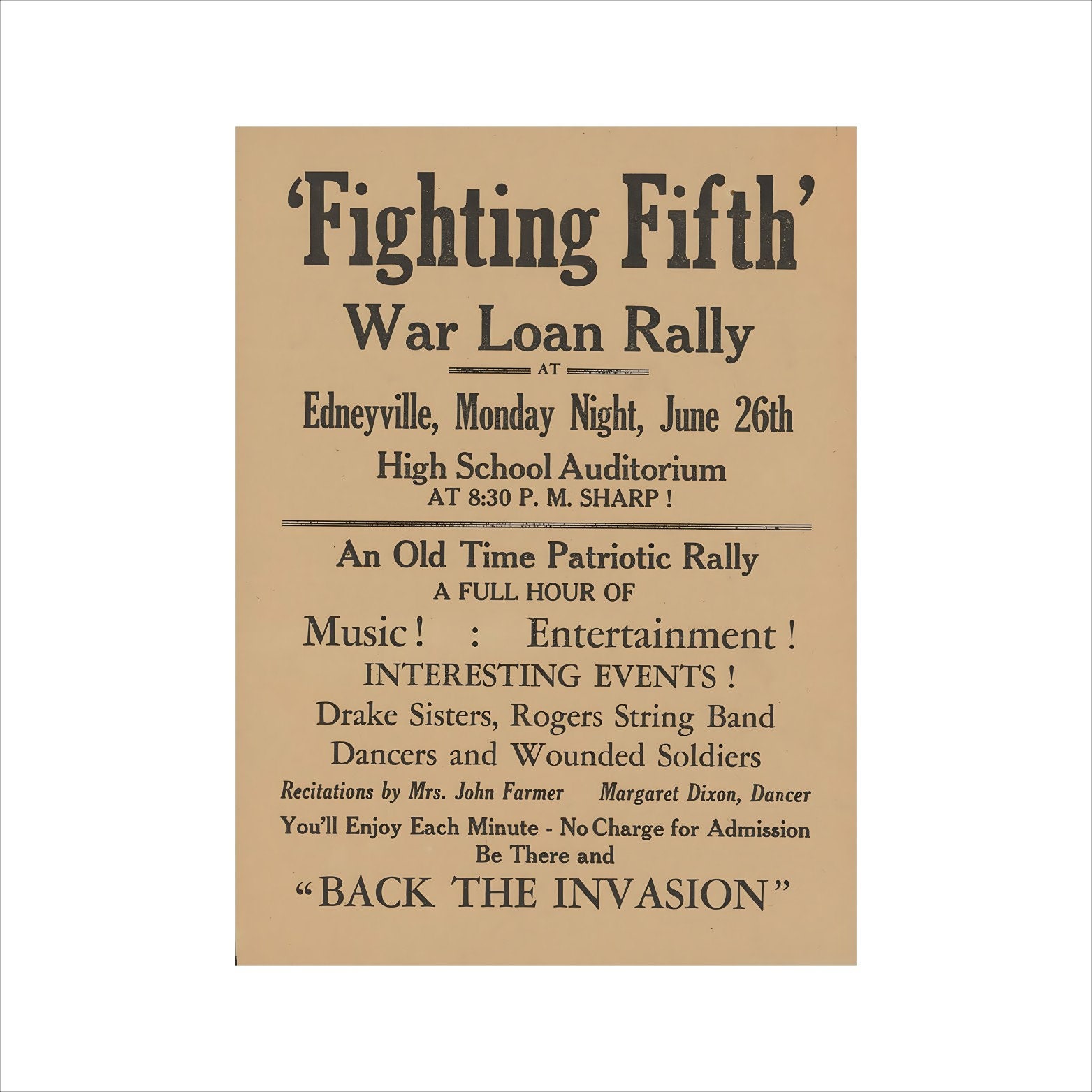 Wwll Poster of 1944 Fighting Fifth War Loan Rally Digital Download - Etsy