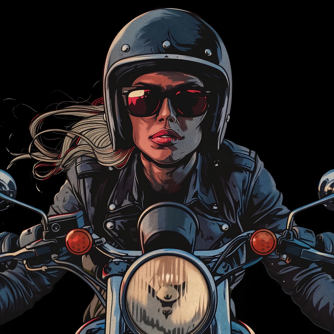Female Biker Digital Art | Retro Motorcycle Woman Illustration ...