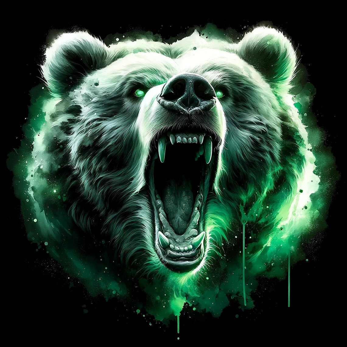 Mystical Green Bear Digital Art | Fantasy Wildlife Bear Illustration ...