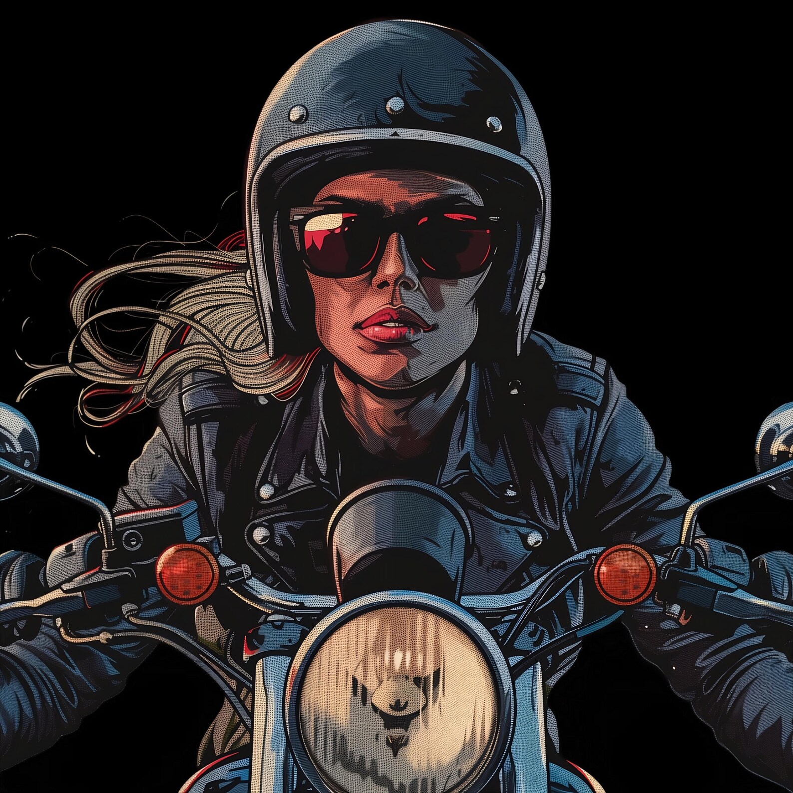 Female Biker Digital Art | Retro Motorcycle Woman Illustration ...