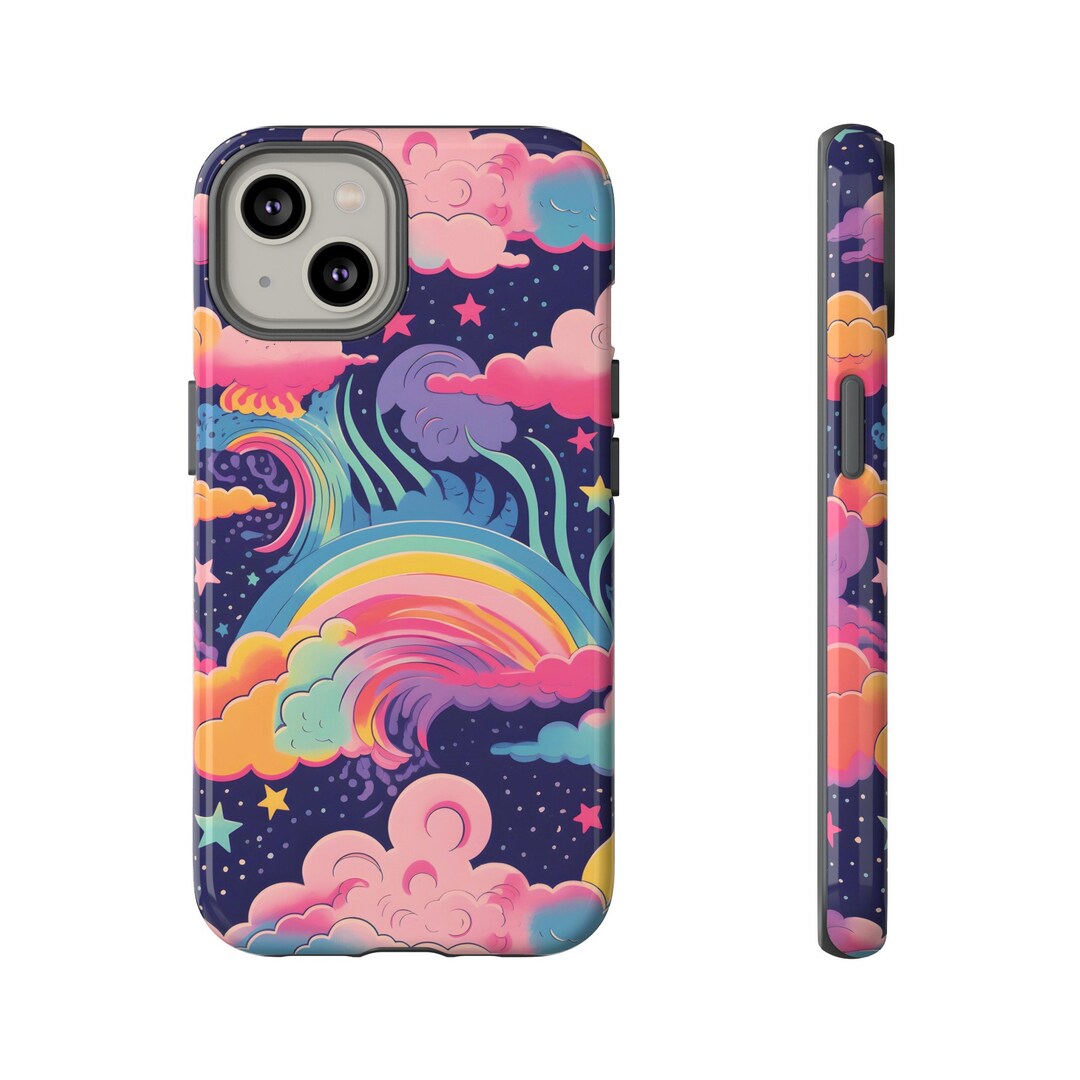 Neon Rainbow Stars Colorful Sky Phone Case Rainbow Clouds and Stars ...