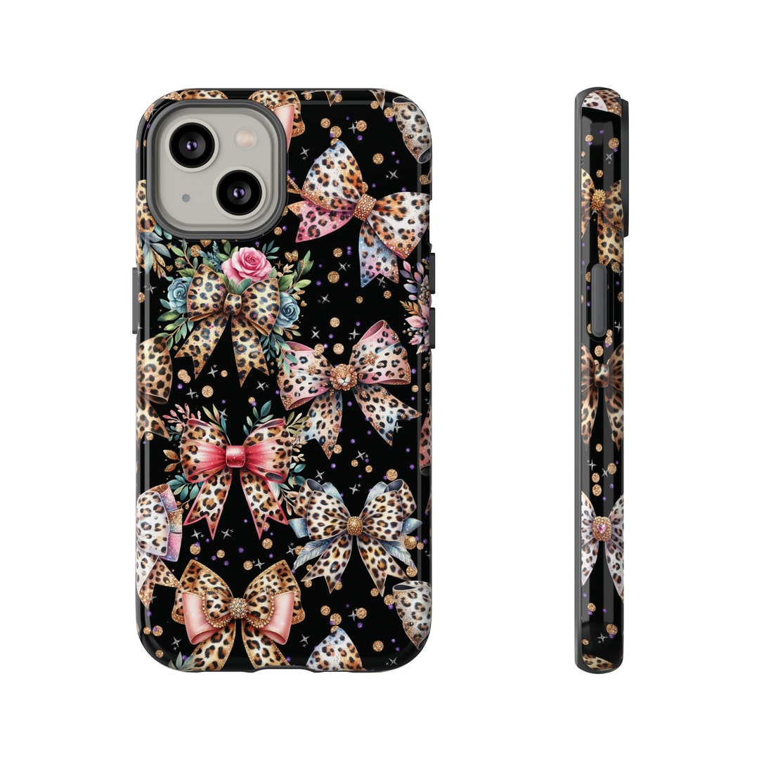 Black and Gold Leopard Print Bow Phone Case Leopard Print Satin Bow ...