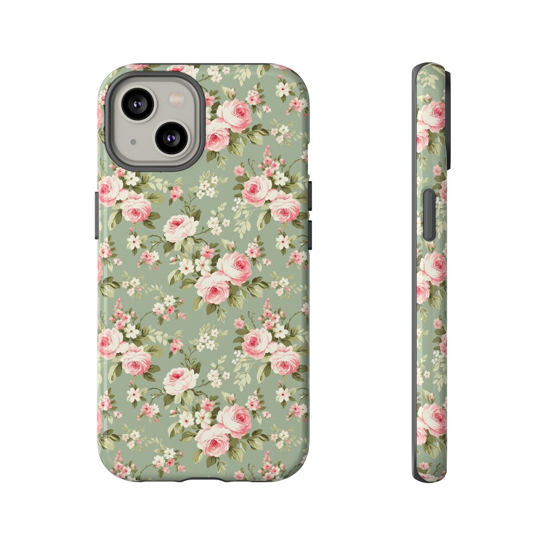 Pink Roses on a Sage Green Background Phone Case Roses Phone Cover Pink ...