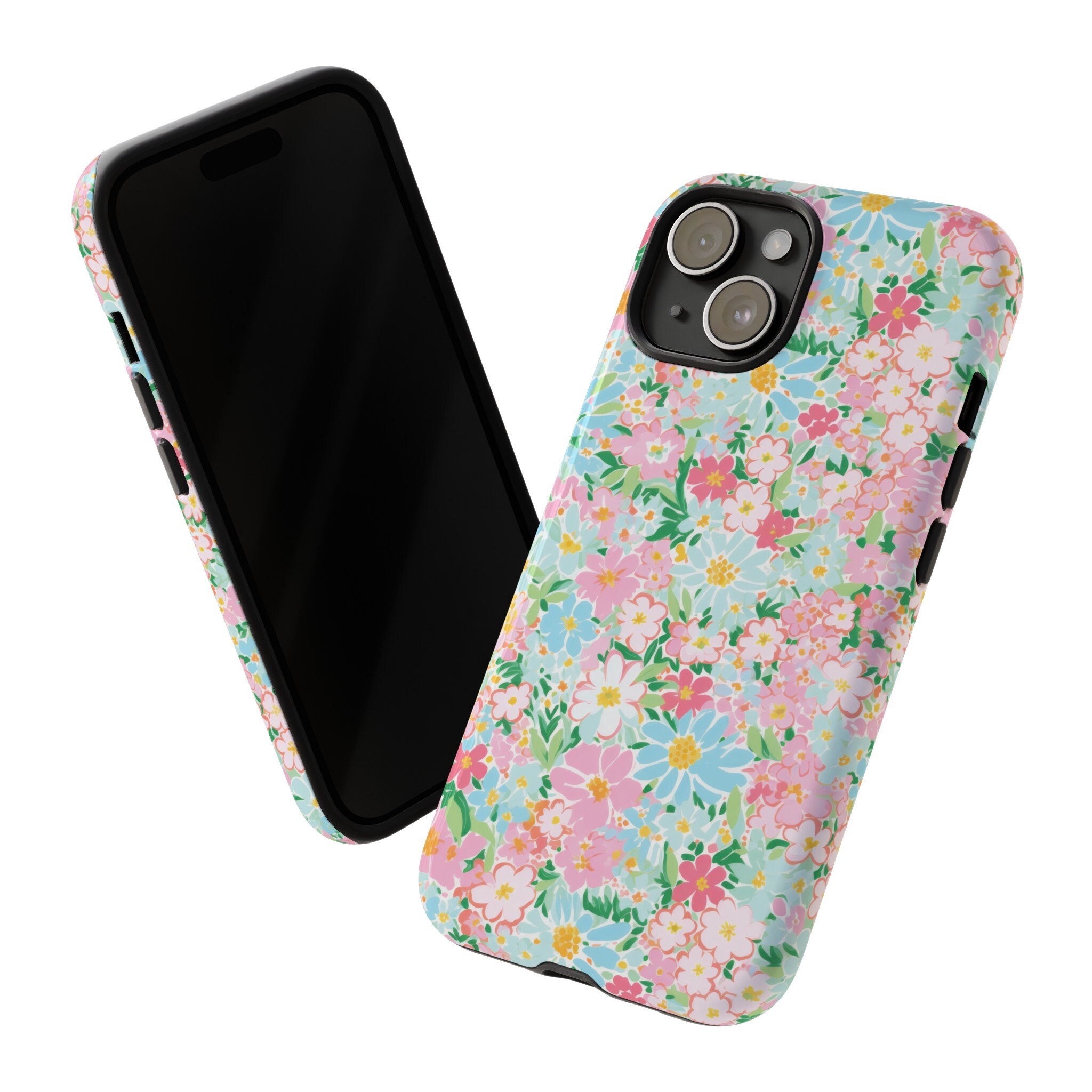 Light Blue Floral Phone Case Cute Pastel Pink and Blue Flowers Phone ...
