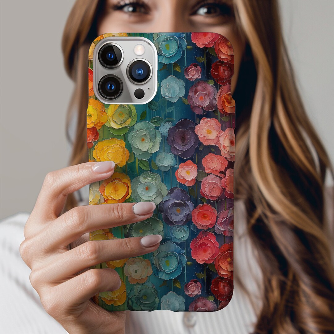 Oil Paint Style Wall of Rainbow Roses Phone Case Colorful Flowers Phone ...