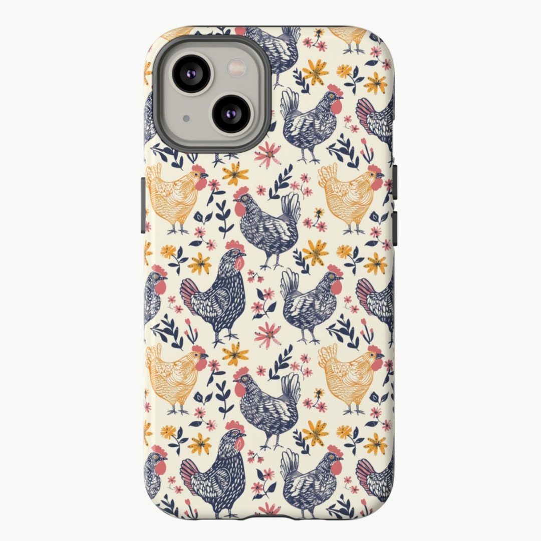 Country Cute Chicken Floral Print Phone Case Homesteading Rooster Hen ...