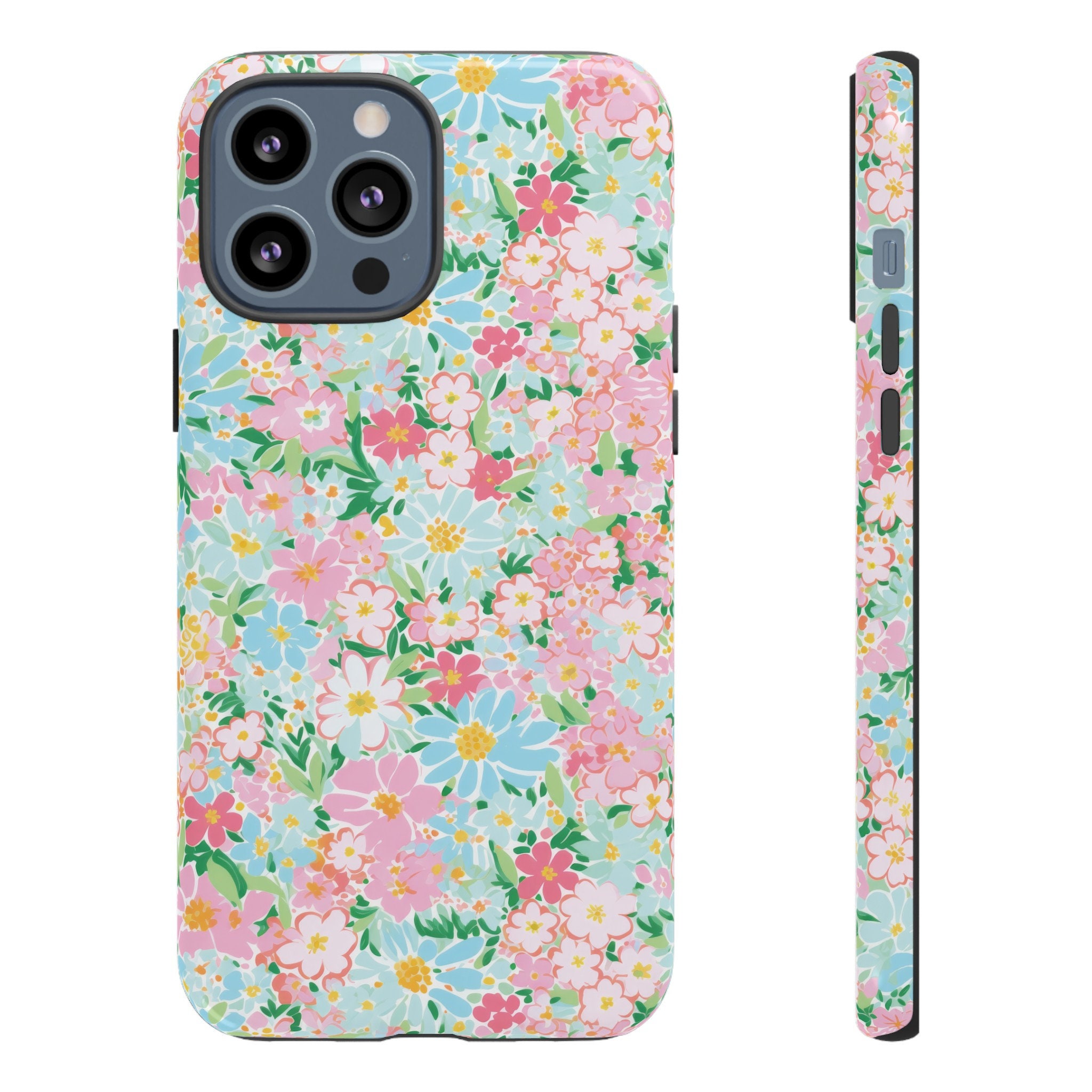 Light Blue Floral Phone Case Cute Pastel Pink and Blue Flowers Phone ...
