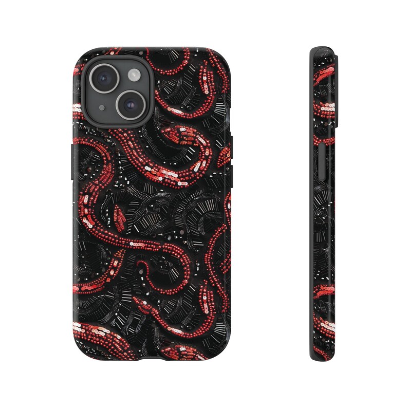 Black and Red Faux Sequin Snakes Phone Case Elegant Gothic Sequin Print ...