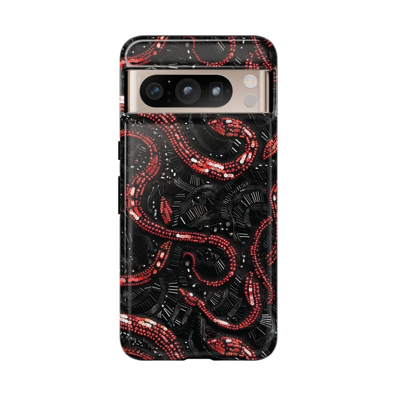 Black and Red Faux Sequin Snakes Phone Case Elegant Gothic Sequin Print ...