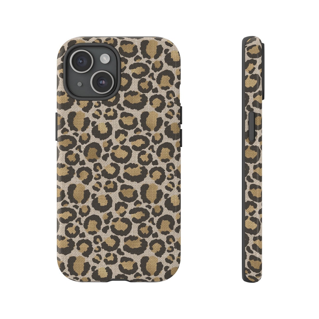 Leopard Print Neutral Linen Texture Phone Case Linen Animal Print ...